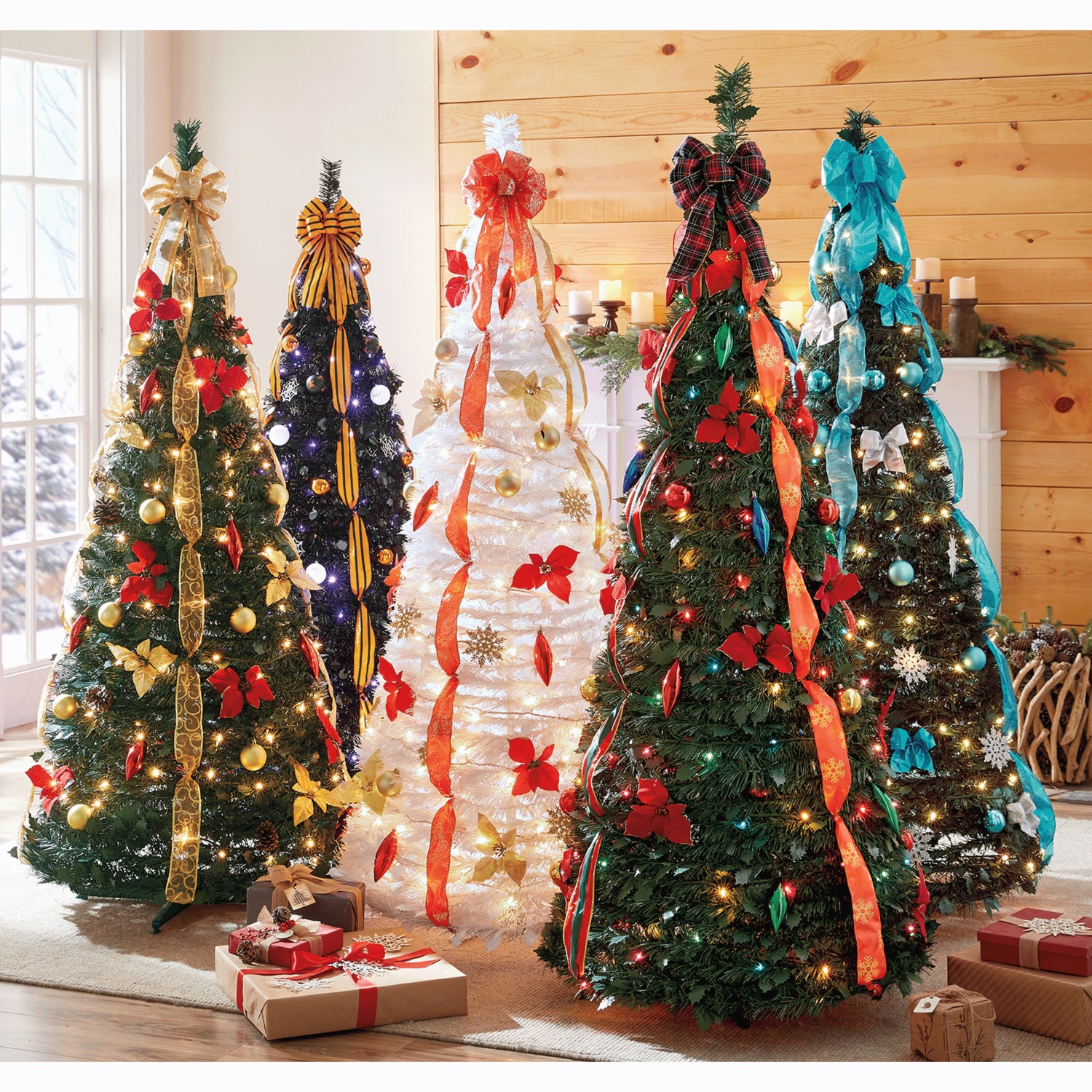 Holiday 6-Foot Pre-Lit Pop-Up Tree and 3' Poinsettia Pop-Up Tree ...