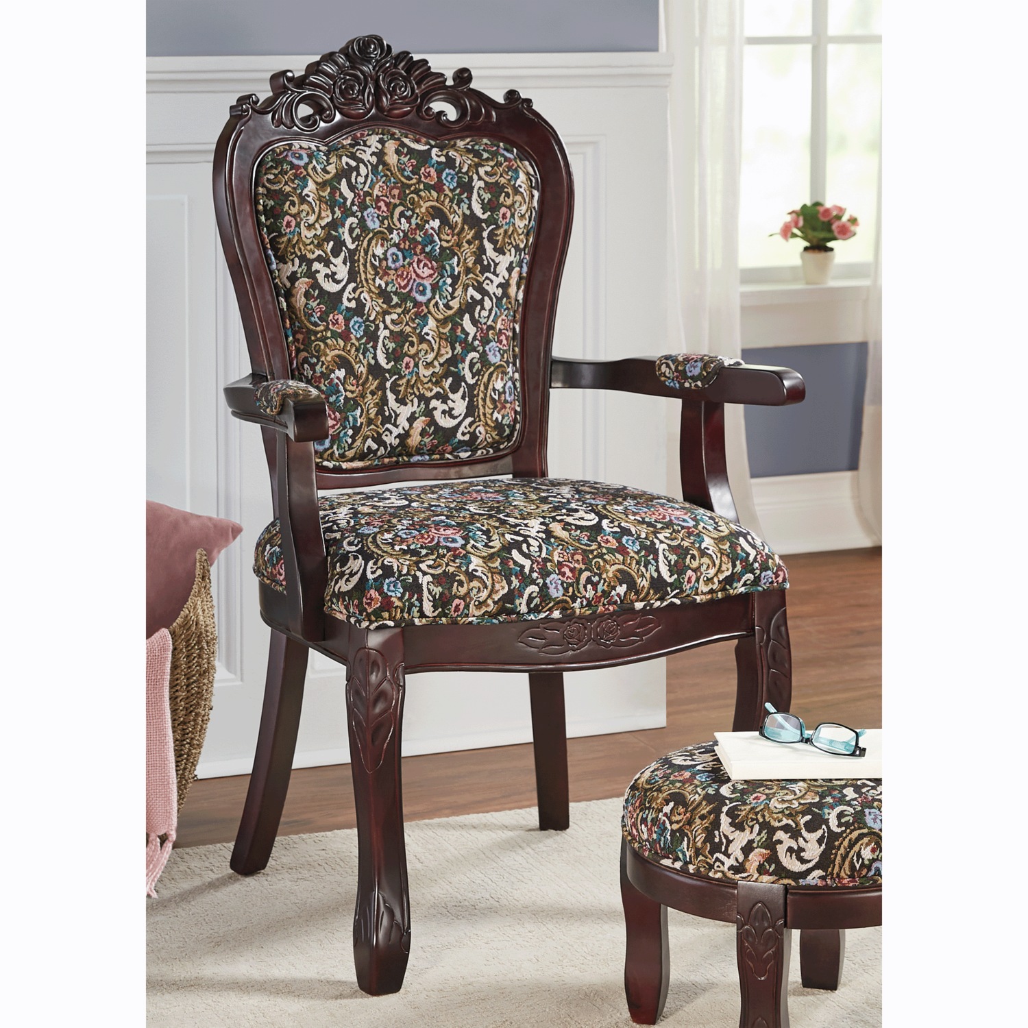 Bianca Carved Chair and Footstool | Seventh Avenue