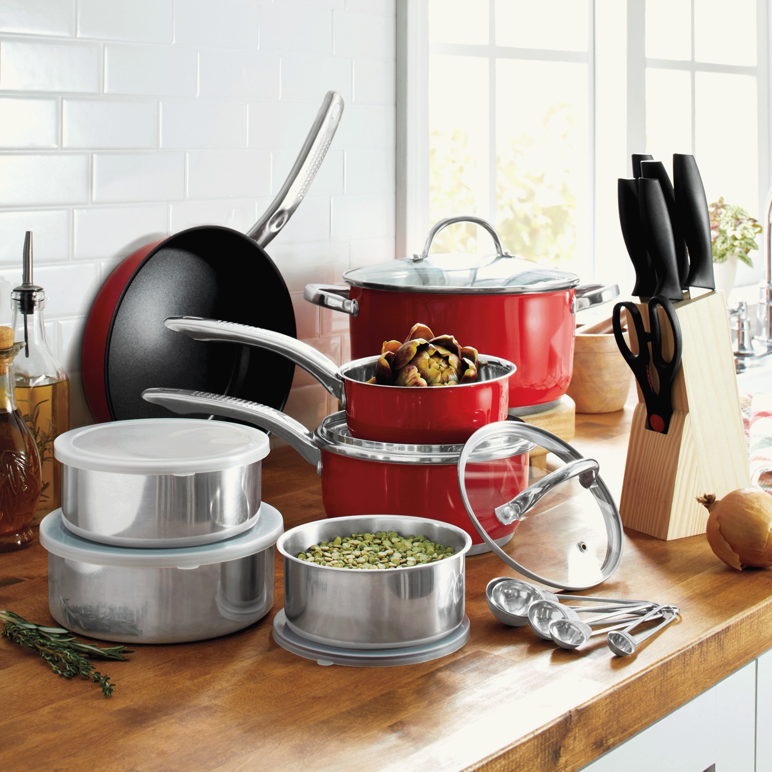25-Piece Stainless Steel Cookware & Cutlery Set | Seventh Avenue