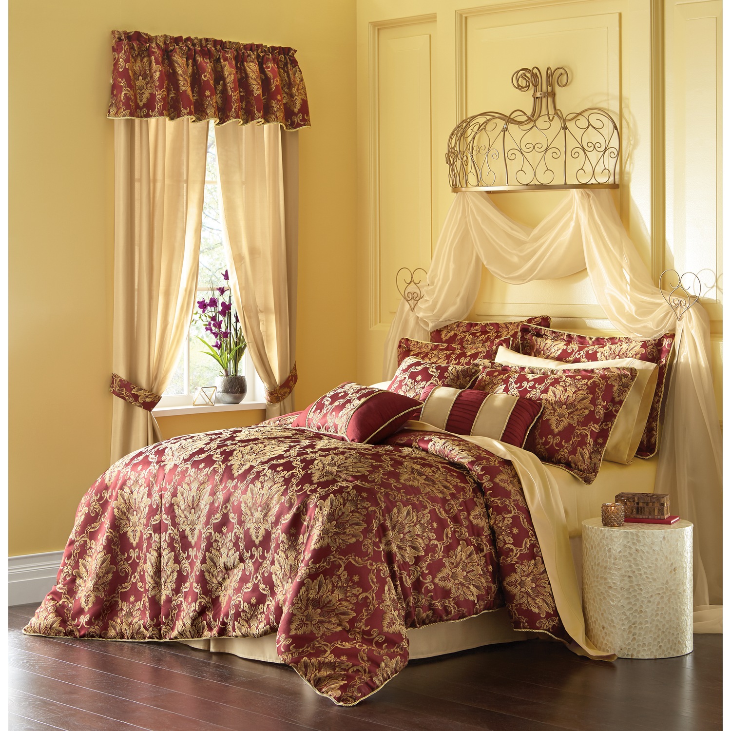 Gold Scroll Bed Crown with Tiebacks | Seventh Avenue