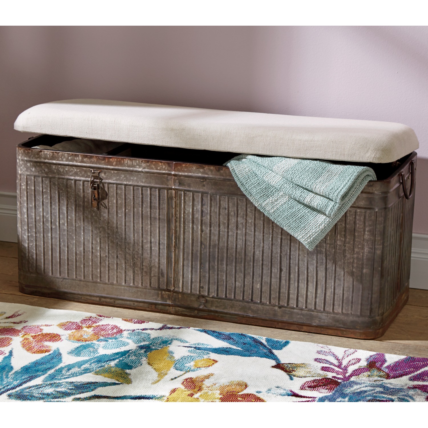 Galvanized Metal Storage Trunk Bench | Seventh Avenue