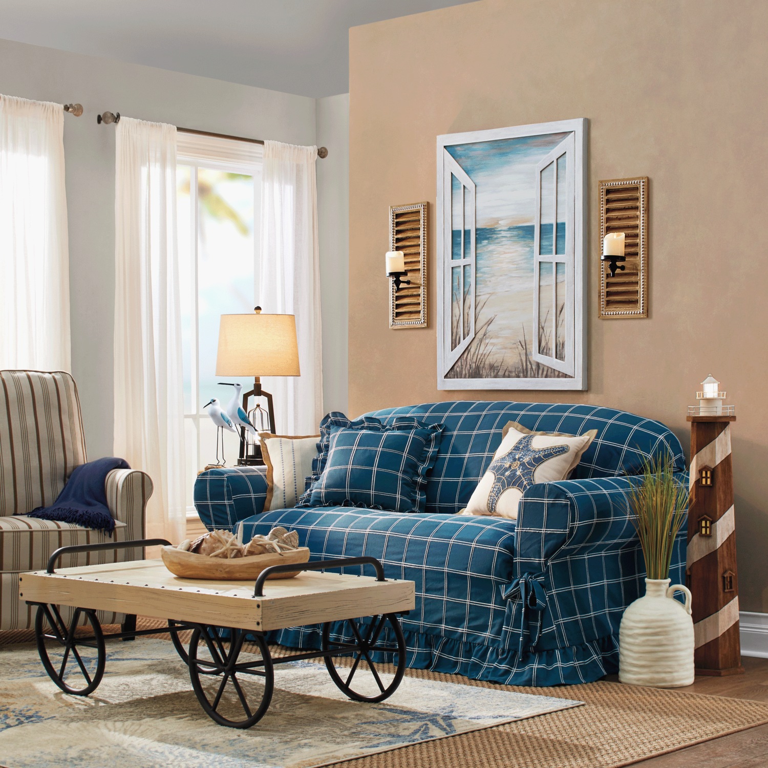 Coastal Grass Arrangement in Ceramic Jug | Seventh Avenue