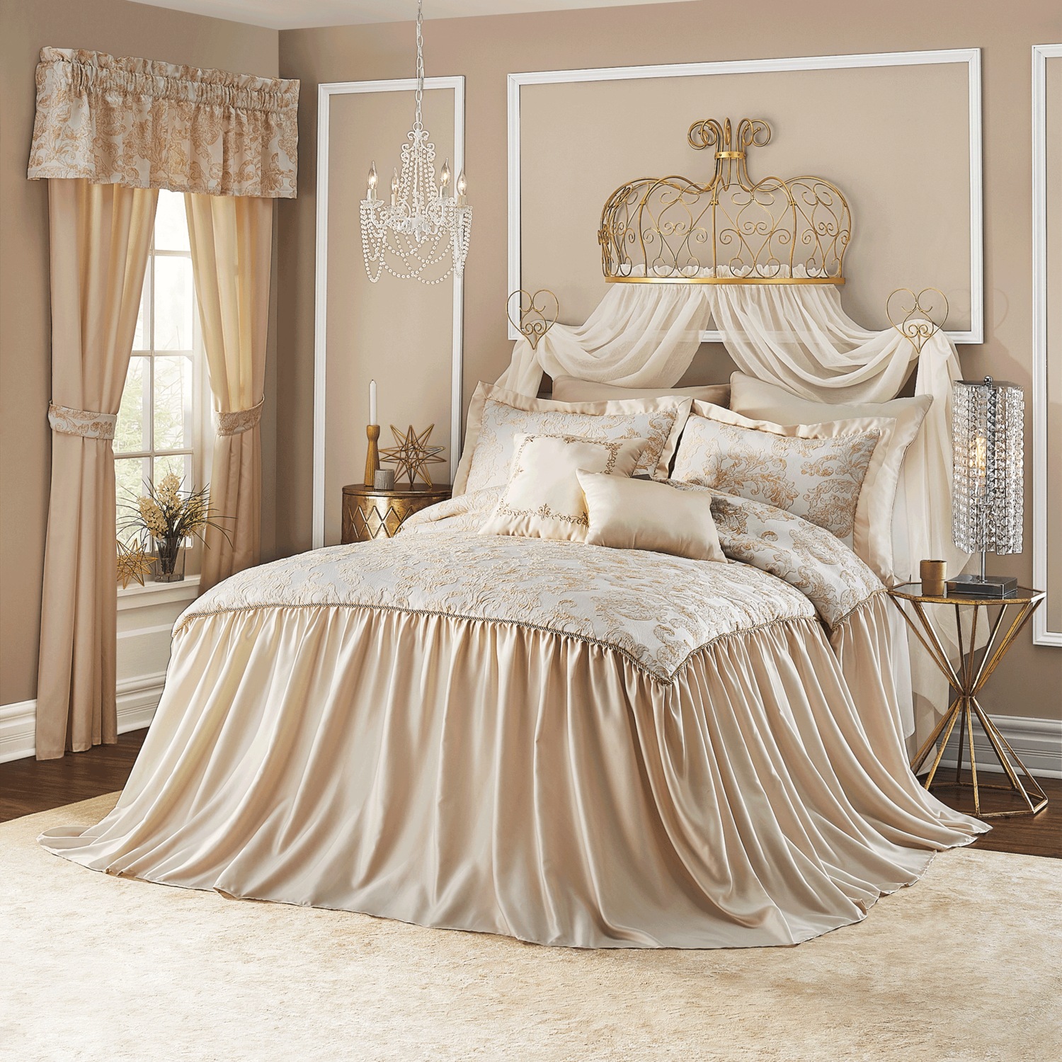 Gold Scroll Bed Crown with Tiebacks | Seventh Avenue