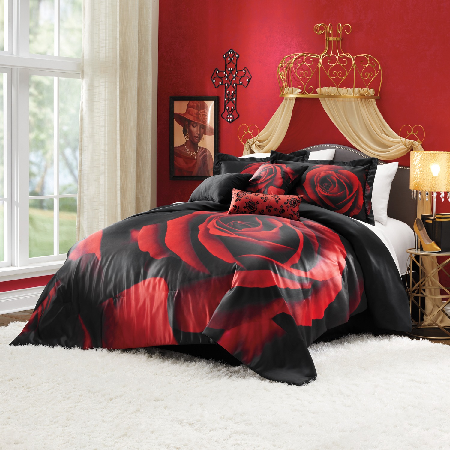 Satin Roses 7-Piece Comforter Set | Seventh Avenue