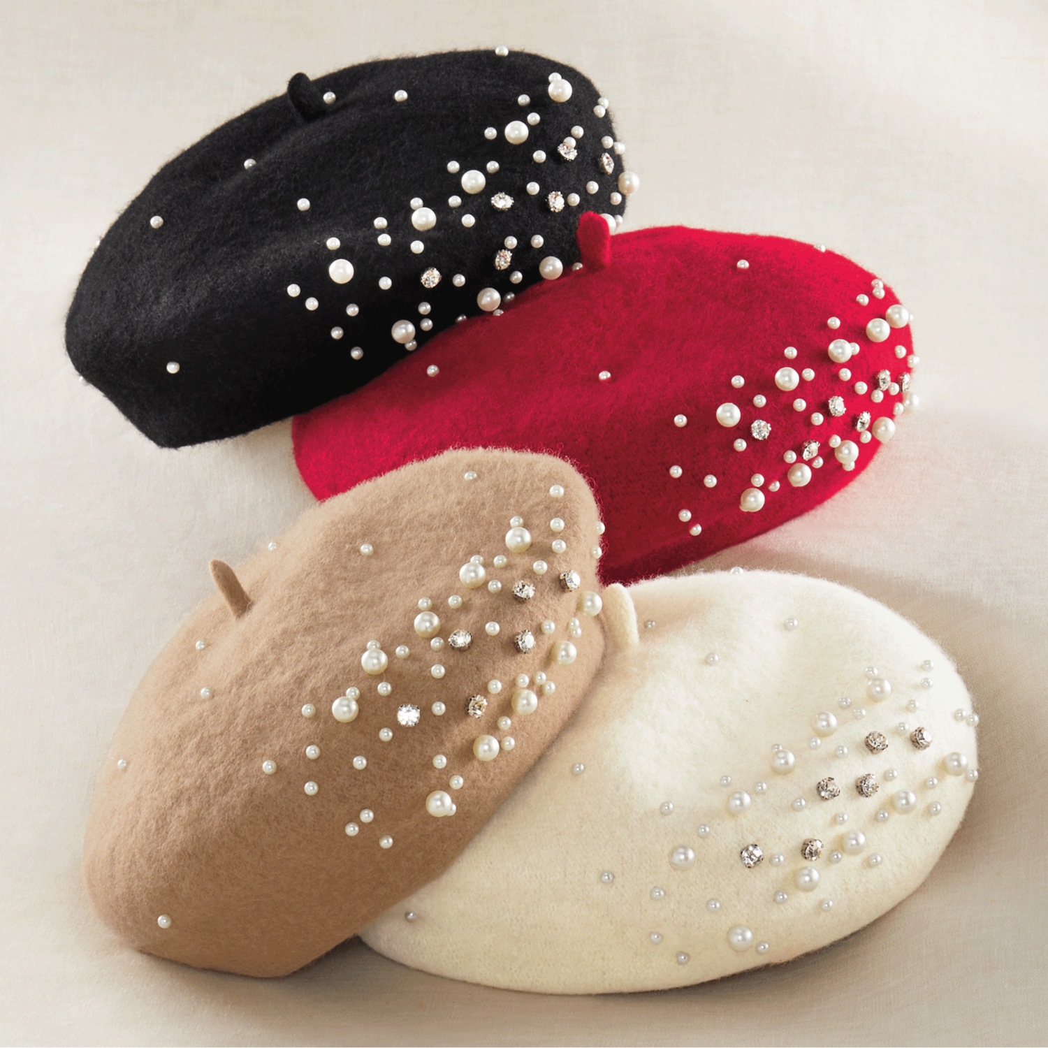Women's Beret Studded with Faux Pearls and Rhinestones | Seventh Avenue