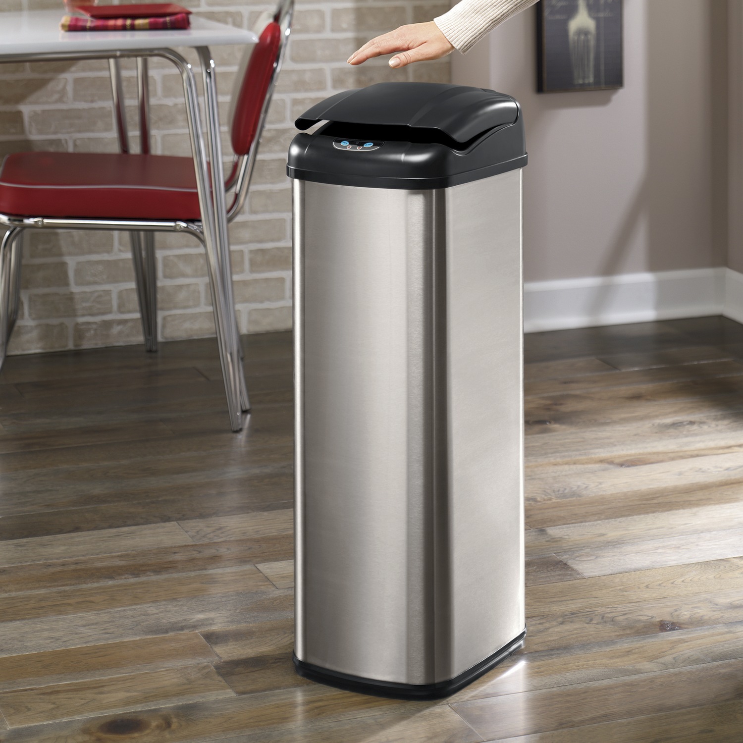 Auto-Open Brushed-Finish Trash Bin | Seventh Avenue