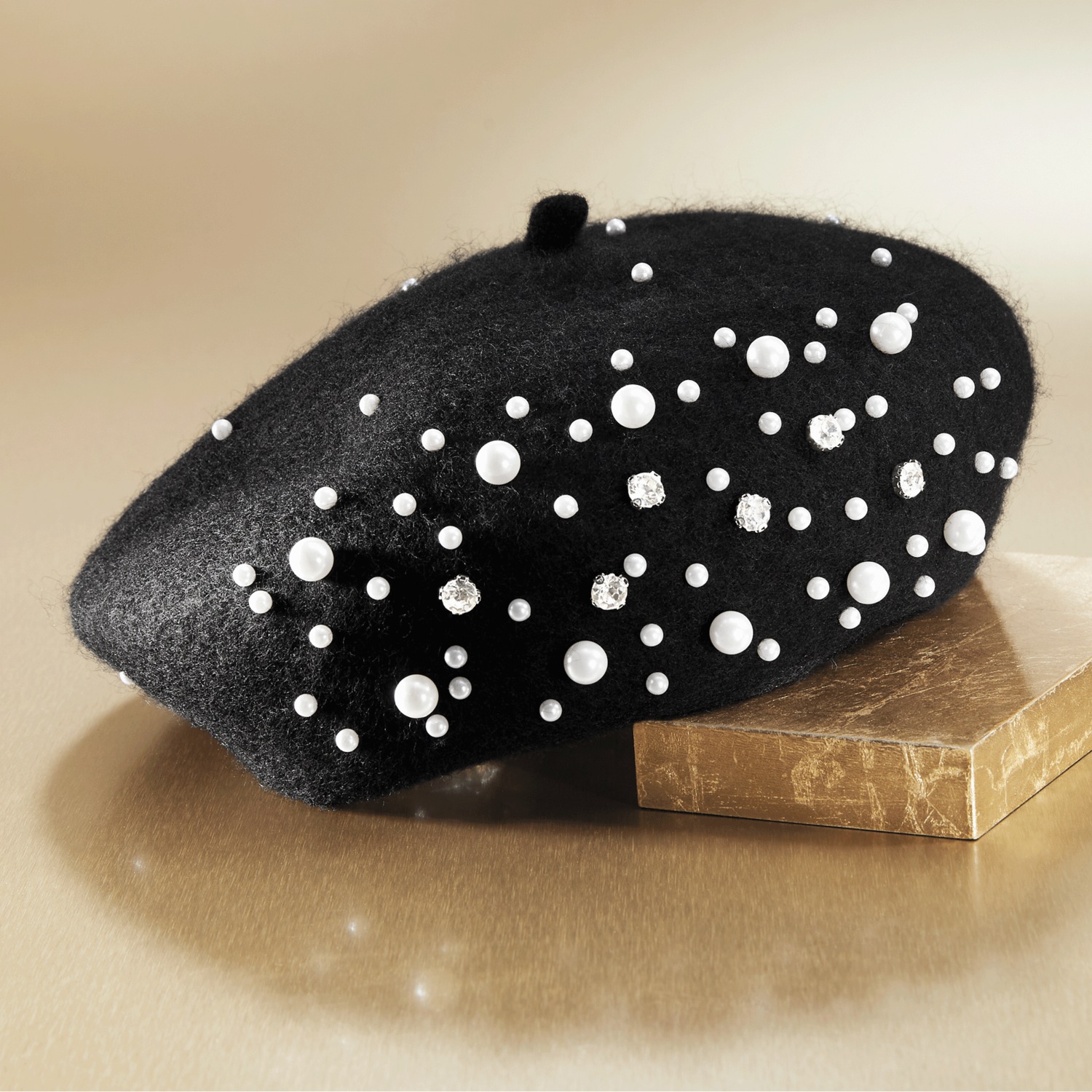 Women's Beret Studded with Faux Pearls and Rhinestones | Seventh Avenue