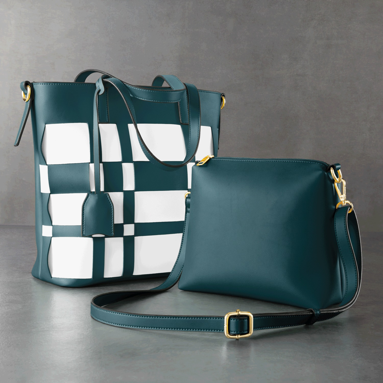 M.C. Handbags 2-Piece Woven Plaid Tote Set | Seventh Avenue