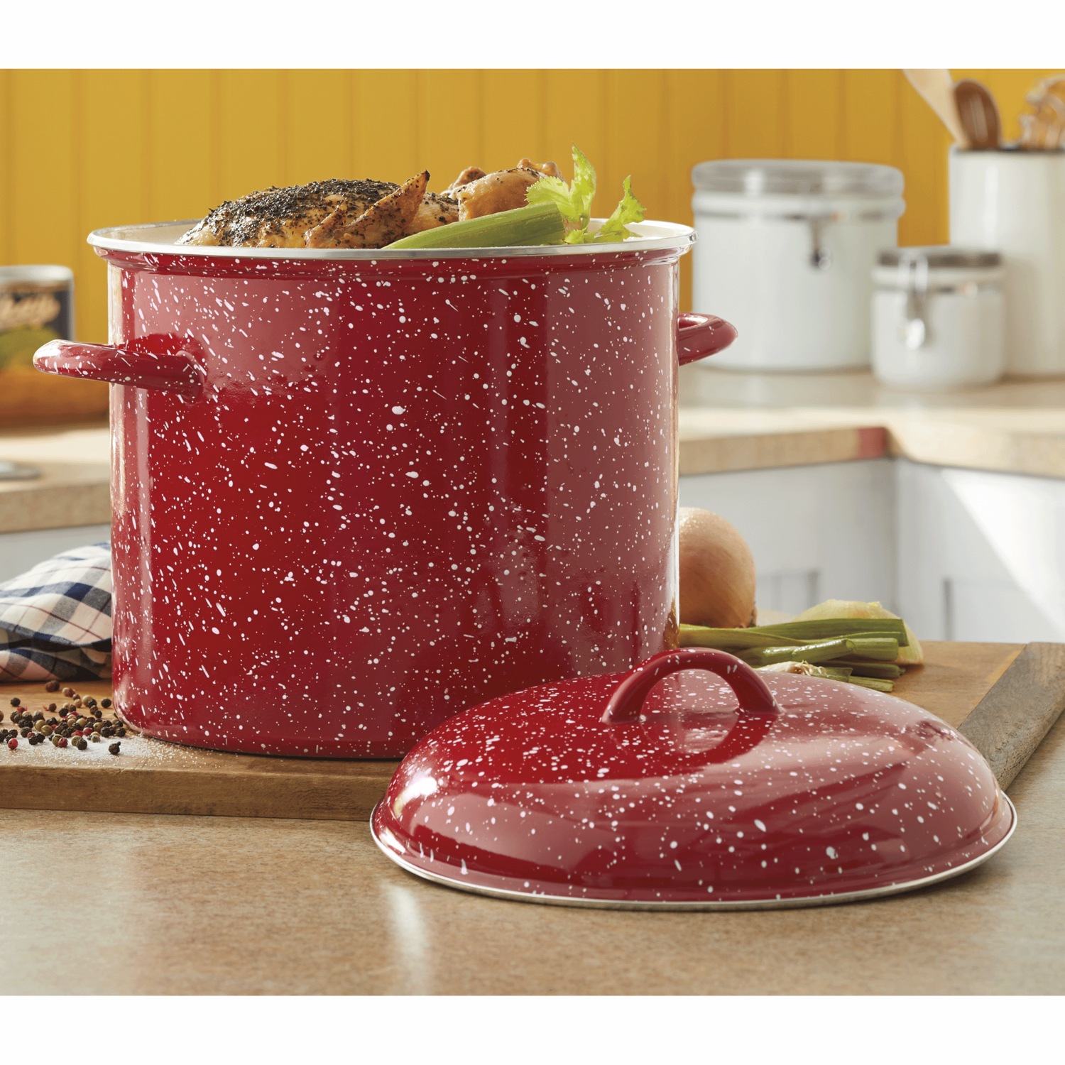 12-Quart Enameled Steel Stockpot & Lid with Speckled Finish | Seventh ...
