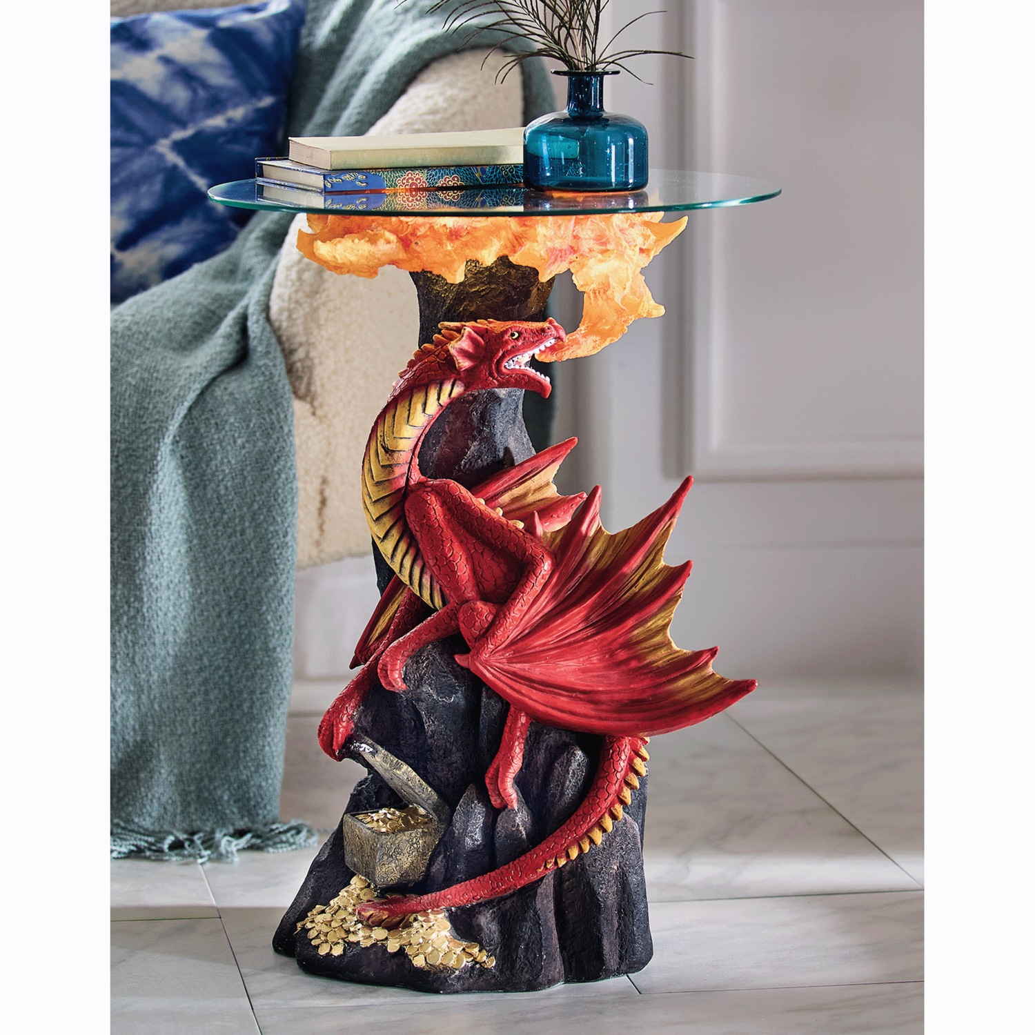 Lit Fire Dragon Accent Table | Seventh Avenue