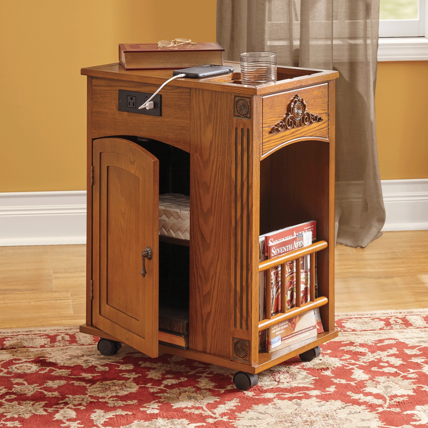 Powered Traditional End Table with Wheels | Seventh Avenue