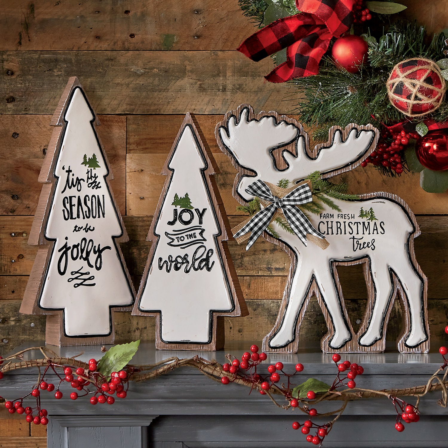 Set of 3 Tree and Moose Enamel and Resin Decor | Seventh Avenue