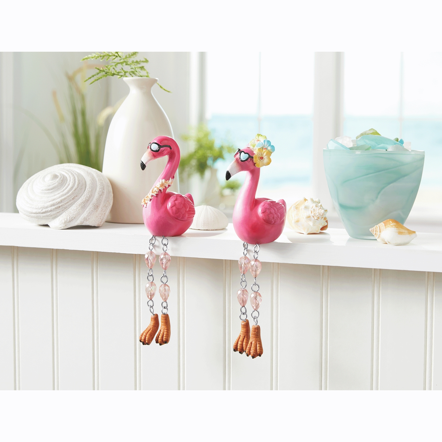 Set of 2 Flamingo Shelf Sitters | Seventh Avenue