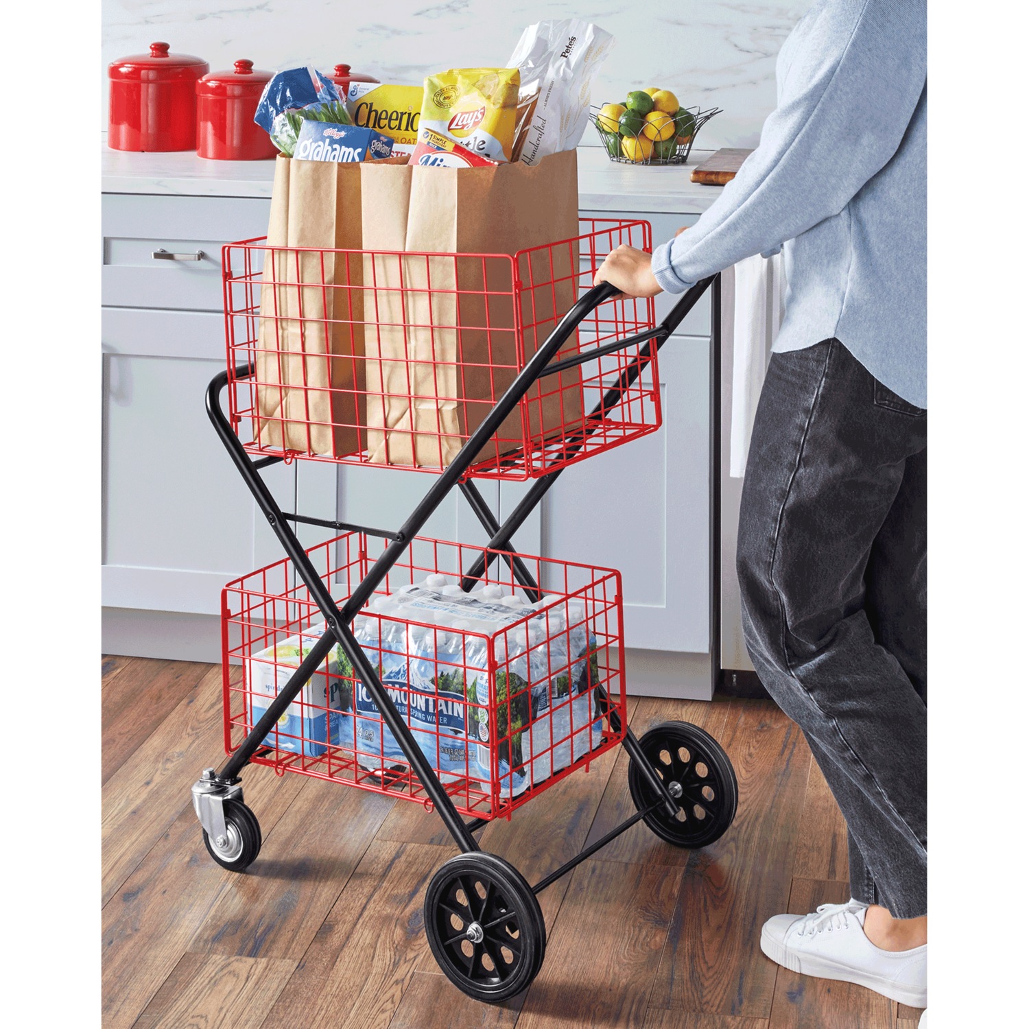 2-Tier Collapsible Shopping Cart | Seventh Avenue