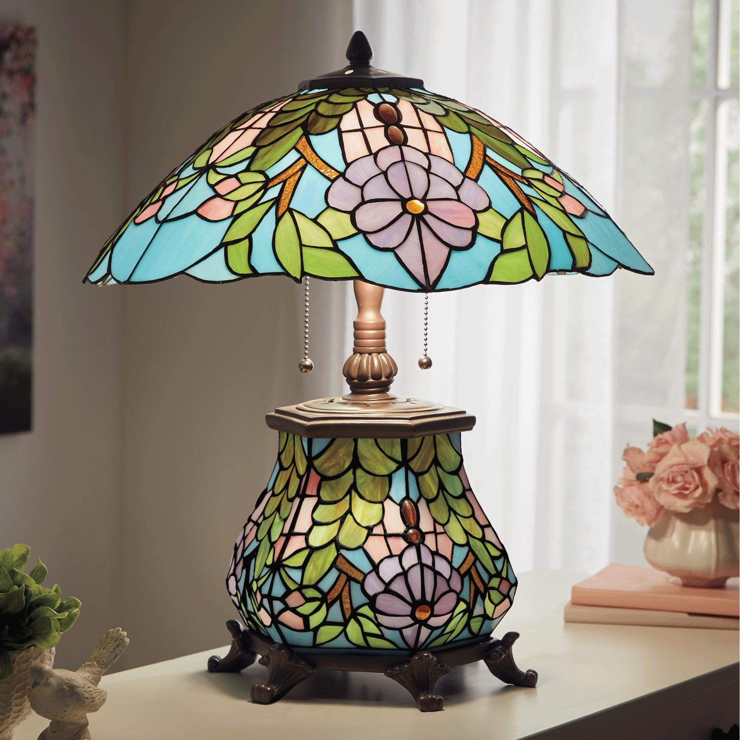 Stained Glass Floral Leaf Double-Lit Lamp | Seventh Avenue