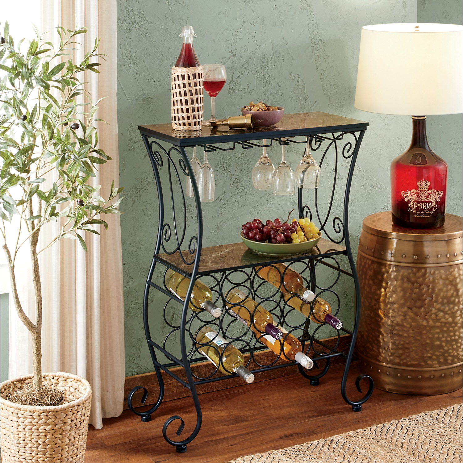 Faux-Marble Wine Storage Table | Seventh Avenue