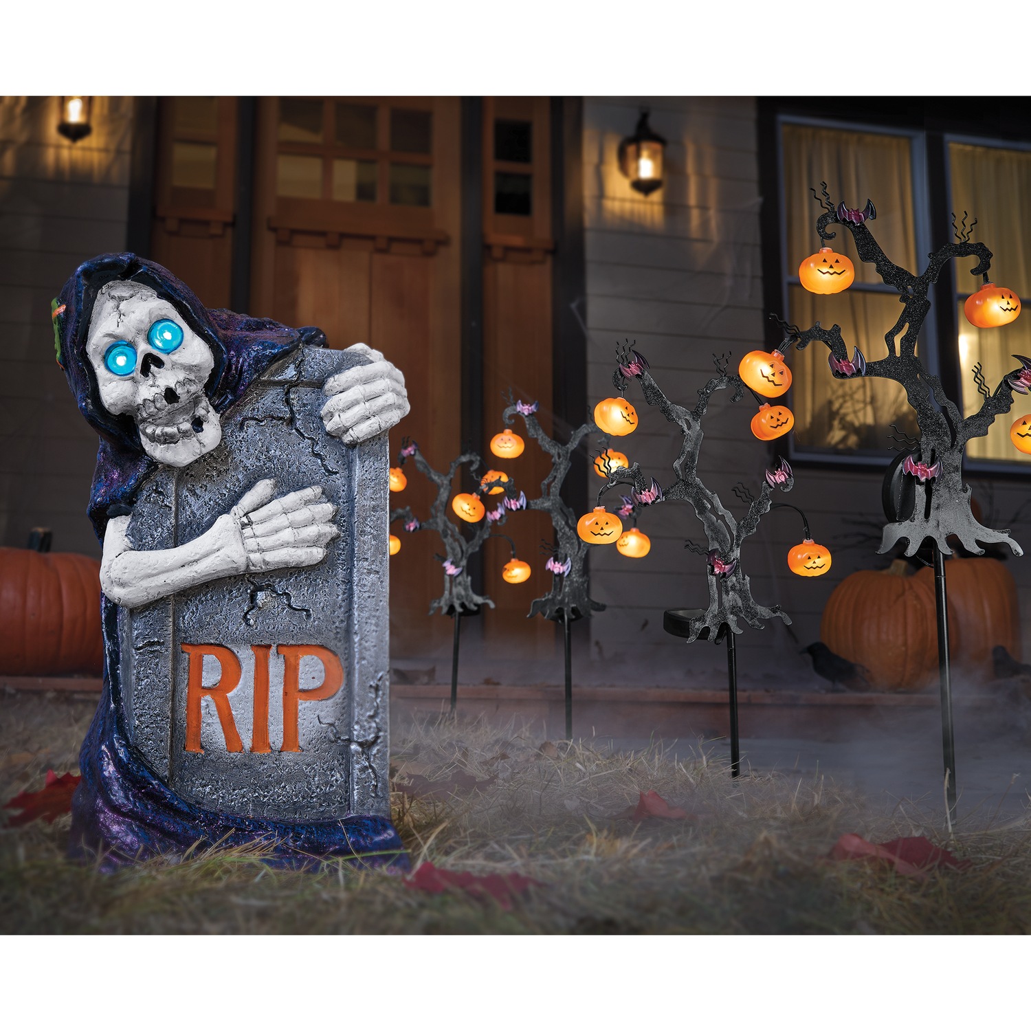 Lit Skeleton with Tombstone | Seventh Avenue