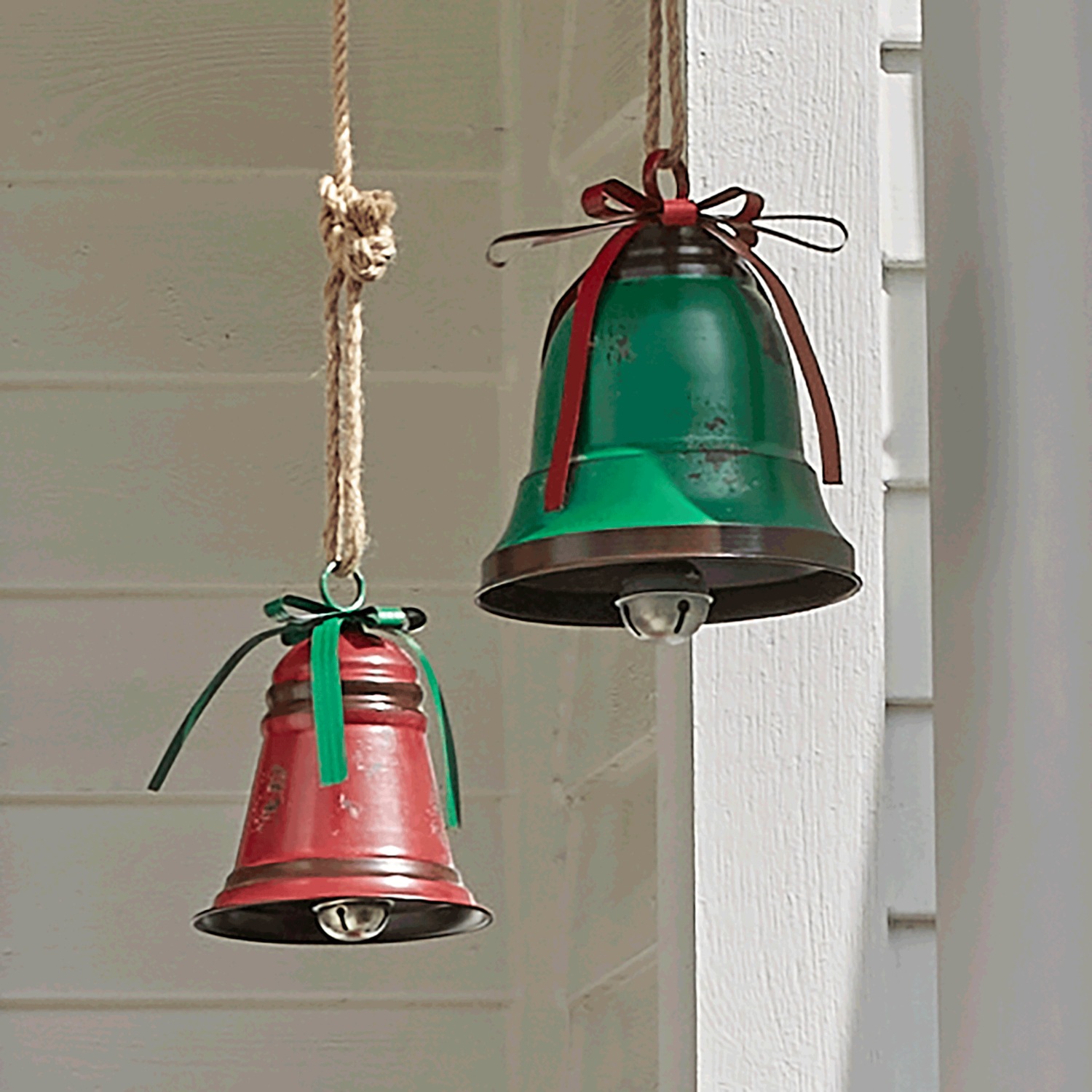 Set of 2 Red and Green Rustic Bells | Seventh Avenue