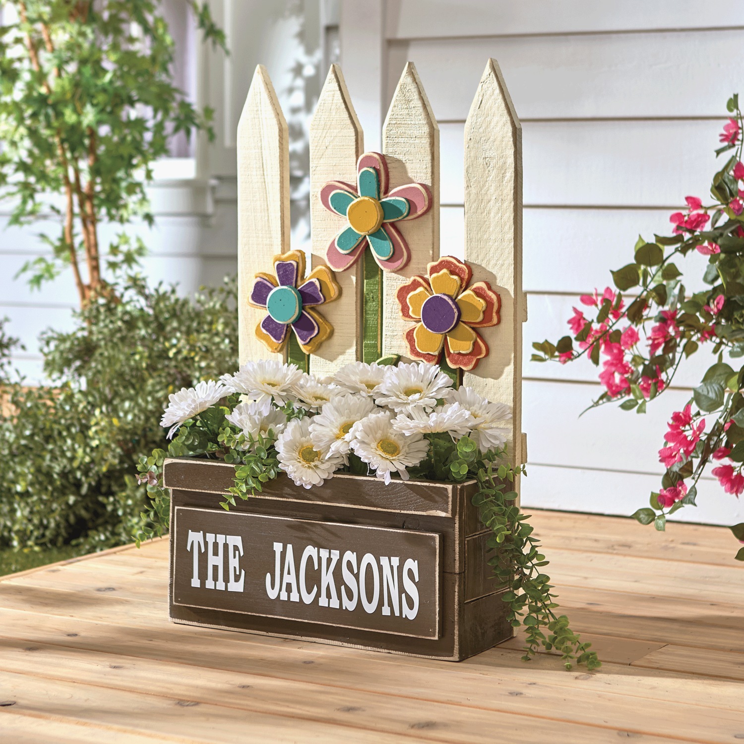 Chunky Wood Picket Fence Planter | Seventh Avenue